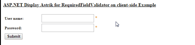 ASP.NET Display * For RequiredFieldValidator - techstrikers.com