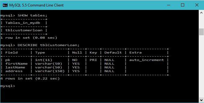 MySQL Create Table Techstrikers